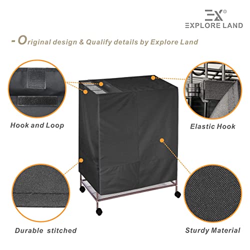 Explore Land Pet Cage Cover with Removable Top Panel - Good Night Cover for Bird Critter Cat Cage to Small Animal Privacy & Comfort (Large, Black)