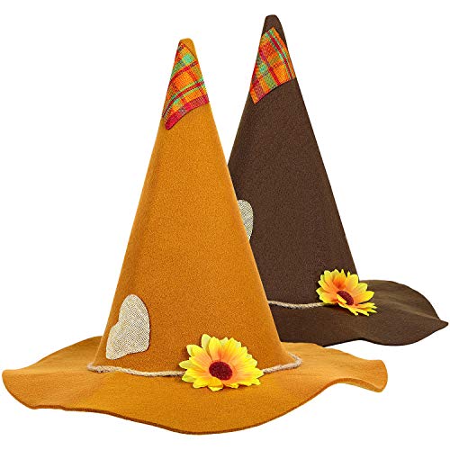 Geyoga 2 Pieces Scarecrow Hat Felt Scarecrow Costume Accessory for Halloween Costume Party, 2 Colors, for Age over 12 (Dark Brown, Light Brown)