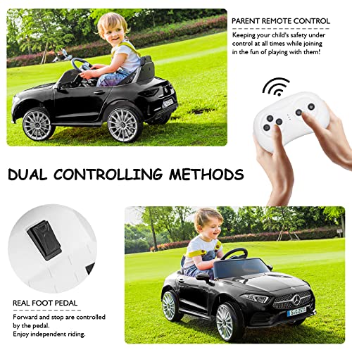 LITTLE BROWN BOX Kids Ride on Car 12V Licensed Mercedes Benz CLS Electric Car for Kids with Parent Remote Control, Adjustable Speed,Safety Belt,Music&Lights, Ride on Toys for Toddler 1-3 Years(Black)