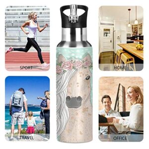 Flower Horse Water Bottle Stainless Steel Vacuum Insulated Water Bottle Standard Mouth Bottle with Wide Handle