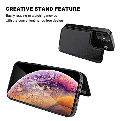 ONETOP Compatible with iPhone 12 Mini Wallet Case with Card Holder, PU Leather Kickstand Card Slots Case, Double Magnetic Clasp and Durable Shockproof Cover 5.4 Inch(Black)