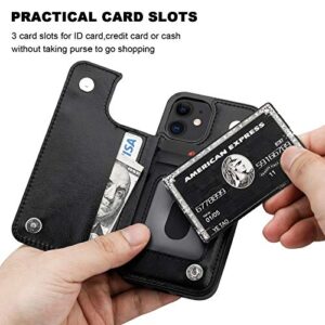 ONETOP Compatible with iPhone 12 Mini Wallet Case with Card Holder, PU Leather Kickstand Card Slots Case, Double Magnetic Clasp and Durable Shockproof Cover 5.4 Inch(Black)