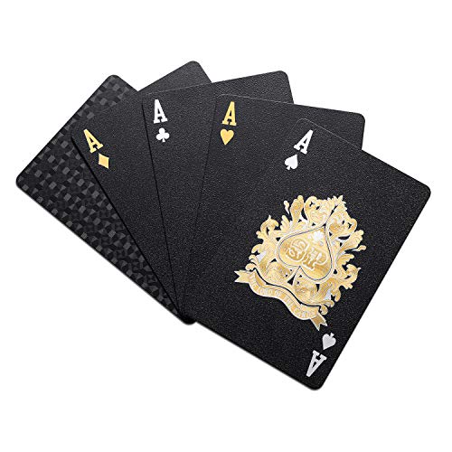 EAY Deck of Cards Waterproof Black Playing Cards Poker Cards Plastic Playing Cards Gilding Black Playing Cards Black Gilding Waterproof Playing Cards