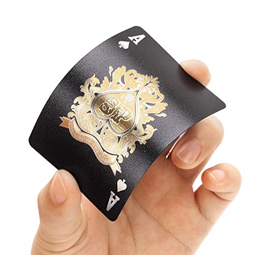 EAY Deck of Cards Waterproof Black Playing Cards Poker Cards Plastic Playing Cards Gilding Black Playing Cards Black Gilding Waterproof Playing Cards