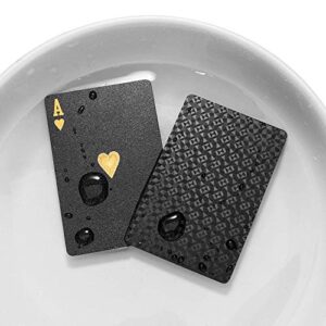 EAY Deck of Cards Waterproof Black Playing Cards Poker Cards Plastic Playing Cards Gilding Black Playing Cards Black Gilding Waterproof Playing Cards