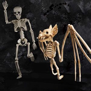 Halloween Animal Skeleton Decration Horrible Bat Skeleton Simulation Bat Model Vivid Bat Bone Yard Decorations w Hangable Feet and Movable Jaws