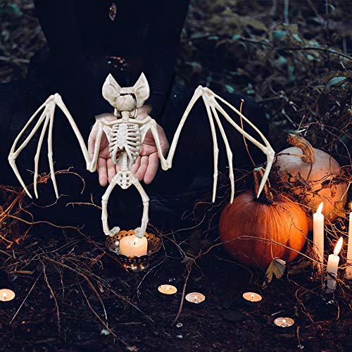 Halloween Animal Skeleton Decration Horrible Bat Skeleton Simulation Bat Model Vivid Bat Bone Yard Decorations w Hangable Feet and Movable Jaws