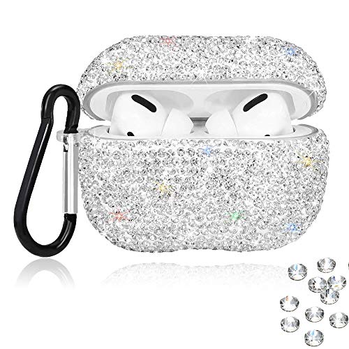 Bling Rhinestones Cover for AirPods Pro Case,Cute Bling Crystal Rhinestone AirPod Pro Protective Case Cover Shockproof with Keychain for 2019 AirPods Pro Charging Case (Silver)