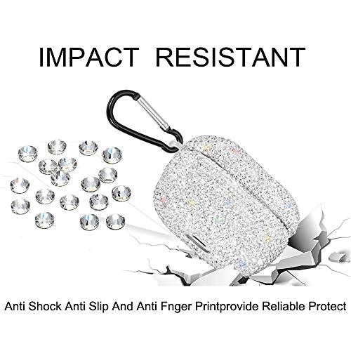 Bling Rhinestones Cover for AirPods Pro Case,Cute Bling Crystal Rhinestone AirPod Pro Protective Case Cover Shockproof with Keychain for 2019 AirPods Pro Charging Case (Silver)