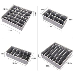 PJCSEC 4 Pcs Underwear Drawer and Closet Organizer Storage Boxes Dresser Drawer Divider Organizer for Socks Bra Underwear Clothes(Grey)