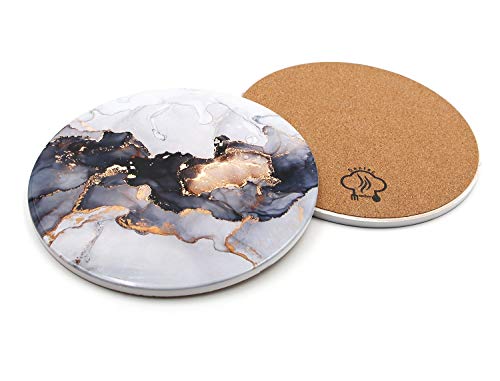 Onntec Ceramic Trivet for Hot Pots and Pans, Kitchen Decor Accessories for Table,Heat Resistant Mat with Marble Style,Round 7.7 Inch Set of 2