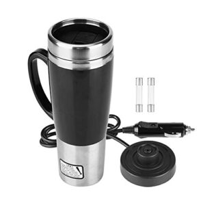 car electric kettle, car electric stainless steel heating cup coffee tea drinking cup mug black for winter travel (12v)