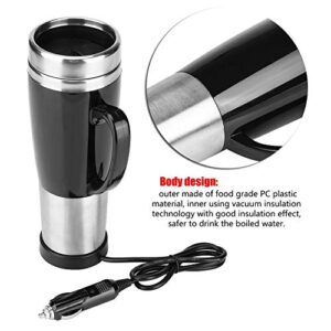 Car Electric Kettle, Car Electric Stainless Steel Heating Cup Coffee Tea Drinking Cup Mug Black for Winter Travel (12V)