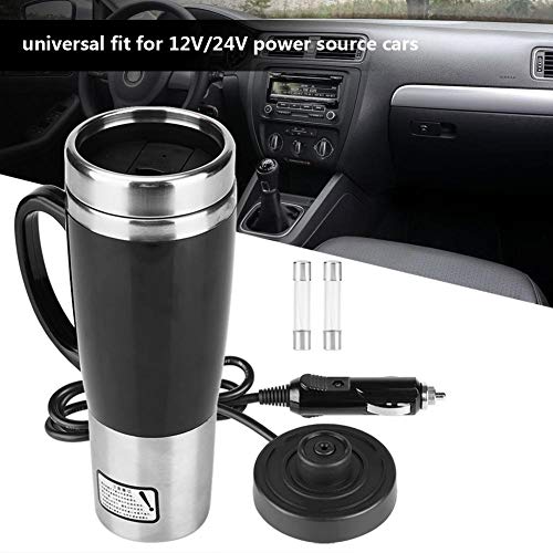 Car Electric Kettle, Car Electric Stainless Steel Heating Cup Coffee Tea Drinking Cup Mug Black for Winter Travel (12V)