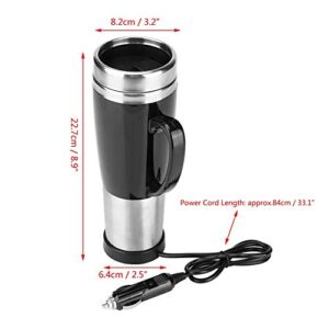 Car Electric Kettle, Car Electric Stainless Steel Heating Cup Coffee Tea Drinking Cup Mug Black for Winter Travel (12V)