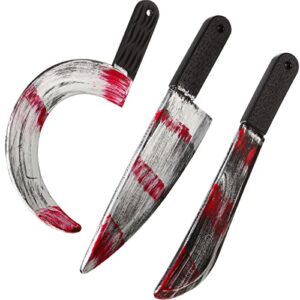 3 pieces halloween knife fake knife halloween machete toy plastic halloween butcher sickle weapon prop halloween party decoration