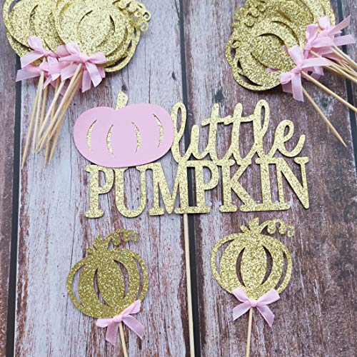 HEETON Little Pumpkin Banner Pink Girl Pumpkin Cake Topper Fall Baby Shower Birthday Halloween Thanksgiving Pumpkin Party Decorations Supplies Photo Booth Props