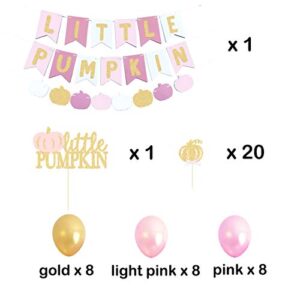 HEETON Little Pumpkin Banner Pink Girl Pumpkin Cake Topper Fall Baby Shower Birthday Halloween Thanksgiving Pumpkin Party Decorations Supplies Photo Booth Props