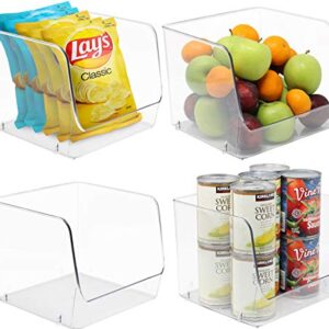 Sorbus Open Plastic Storage Bins Clear Pantry Organizer Box Bin Containers for Organizing Kitchen Fridge, Food, Snack Pantry Cabinet, Fruit, Vegetables, Bathroom Supplies (4-Pack)