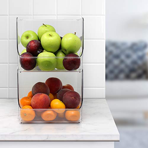 Sorbus Open Plastic Storage Bins Clear Pantry Organizer Box Bin Containers for Organizing Kitchen Fridge, Food, Snack Pantry Cabinet, Fruit, Vegetables, Bathroom Supplies (4-Pack)