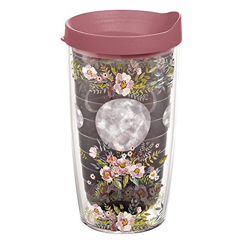 Tervis Floral Moon Phases Made in USA Double Walled Insulated Tumbler Travel Cup Keeps Drinks Cold & Hot, 16oz, Quartz