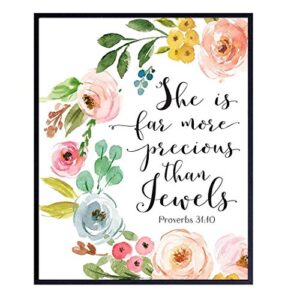 proverbs 31 - bible verse wall art for girls, women, teens - religious scripture room decor for baby bedroom, living room, bathroom - unique christian gift - flowers in pastel colors 8x10 unframedsign