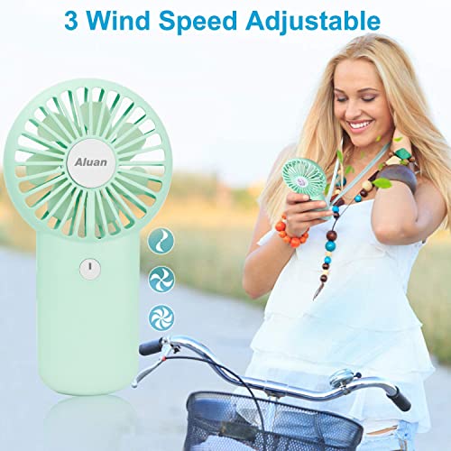 Aluan Handheld Fan 2 pack Mini Powerful Small Fan for Kids Women Men Indoor Outdoor Travel Cooling with Lanyard, Green+Blue