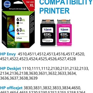 63XL Ink Cartridges Combo Pack Replacement for HP 63 XL Ink TOPINK for Officejet 3830 4650 4652 4655 5200 5255 Envy 4520 4512 Deskjet 1112 2130 2132 3630Printer(1 Black, 1 Tri-Color)