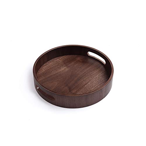 ALVITI Willow Wood Round Serving Tray with Handles 13 ¾ inch | Eco-Friendly, Decorative Accents for Wine Cellar, Kitchen, Living Room, Bedroom, Bathroom, Office, Café Tea Shop, Restaurant | (Walnut)