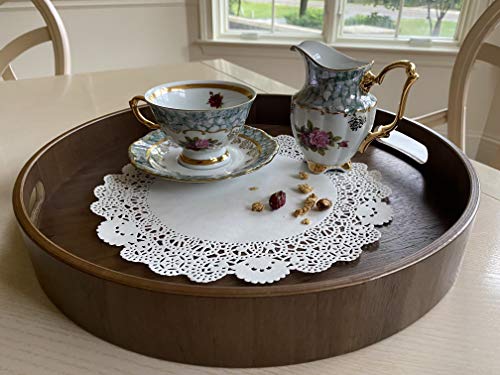 ALVITI Willow Wood Round Serving Tray with Handles 13 ¾ inch | Eco-Friendly, Decorative Accents for Wine Cellar, Kitchen, Living Room, Bedroom, Bathroom, Office, Café Tea Shop, Restaurant | (Walnut)