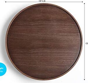 ALVITI Willow Wood Round Serving Tray with Handles 13 ¾ inch | Eco-Friendly, Decorative Accents for Wine Cellar, Kitchen, Living Room, Bedroom, Bathroom, Office, Café Tea Shop, Restaurant | (Walnut)