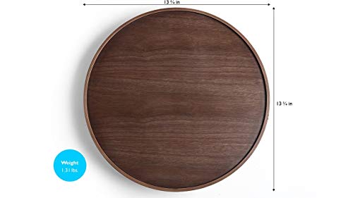 ALVITI Willow Wood Round Serving Tray with Handles 13 ¾ inch | Eco-Friendly, Decorative Accents for Wine Cellar, Kitchen, Living Room, Bedroom, Bathroom, Office, Café Tea Shop, Restaurant | (Walnut)