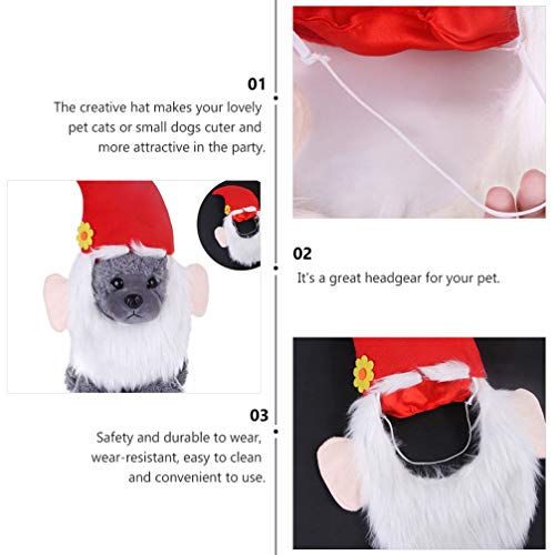 NUOBESTY Santa Gnome Pet Costume Gnome Hat Christmas Dog Headgear Pet Birthday Outfit Xmas Halloween Accessories for Puppy Kitten Cat (Red)