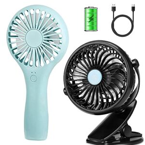 tripole battery operated portable fan mini handheld fan & clip on stroller fan bundle strong wind rechargeable fan speed adjustable personal fan for home travel