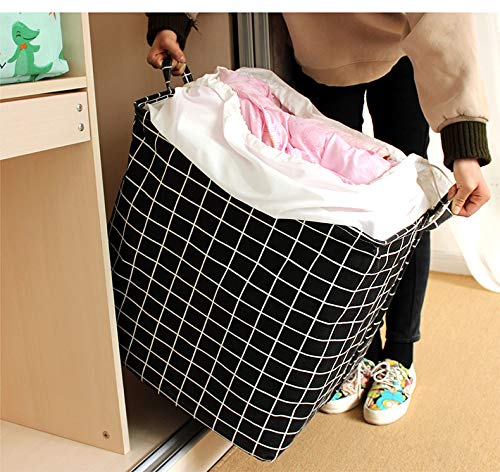 100L Clothes Storage Bag Large Capacity Organizer with Handle, Moisture Proof Linen Fabric Foldable Storage Bins for Comforters, Blankets, Pillows