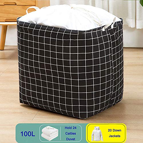 100L Clothes Storage Bag Large Capacity Organizer with Handle, Moisture Proof Linen Fabric Foldable Storage Bins for Comforters, Blankets, Pillows