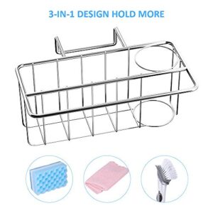 GEEKERA Sponge Holder for Kitchen Sink, 3-in-1 Sink Caddy, Brush, Dish Towel, Sponge Sink Organizer Liquid Drainer Rack - SUS304 Stainless Steel