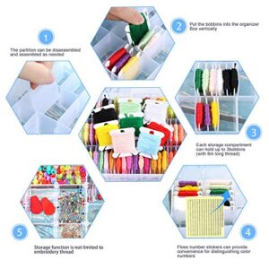 Caydo 2 Pieces Plastic Embroidery Floss Organizer, 24 Grids Cross Stitch Thread Box with 150 Hard Floss Bobbins 552 Floss Number Stickers and 165 Blank Stickers