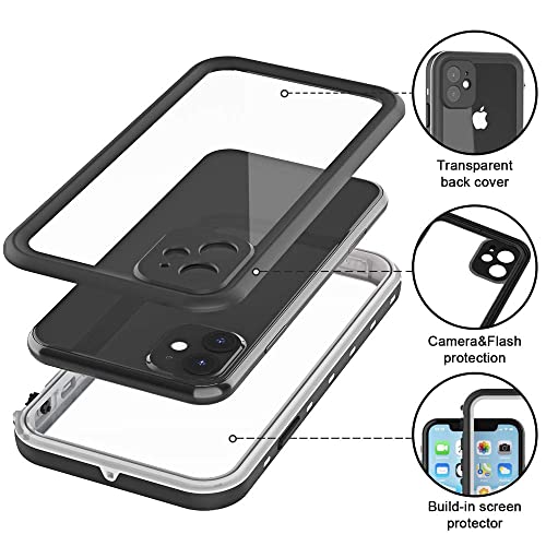 ZWWADR iPhone 11 Waterproof Case with Screen Protector Full Body Protector Shockproof Dustproof Dirtproof Heavy Duty IP68 Waterproof Case for iPhone 11(6.1inch) (Clear)