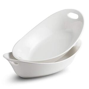 yhosseun large serving bowl with handles set oval serving platter 1.5 quarts set of 2 white