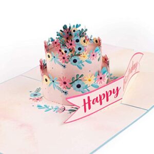 TRUANCE Pop Up Happy Birthday Card Unique 3D Cake and Flower For Mom Daughter Dad Sister and Friend, Birthday Card for Wife Husband Birthday Card With Blank Note