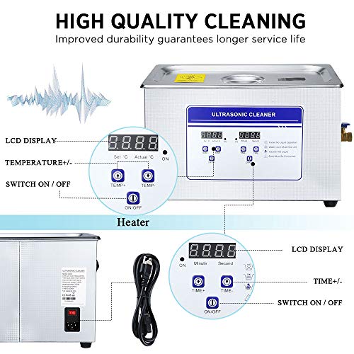 Anbull 6.5L Professional Ultrasonic Cleaner Machine with 304 Stainless Steel and Digital Timer Heater for Jewelry Watch Coin Glass Circuit Board Dentures Small Parts