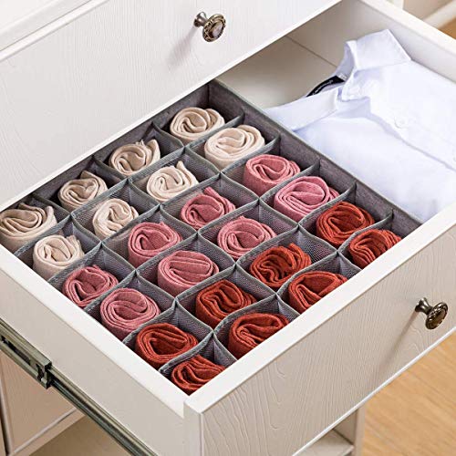 Qozary 4 Pack Drawer Organizer and 2 Pack Socks, Underwear Drawer Organizer