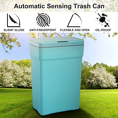 13 Gallon Trash Can Plastic Kitchen Trash Can Automatic Touch Free High-Capacity Garbage Can (Blue)