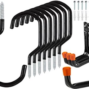 Etoolia 12 Pack Heavy Duty Garage Bike Storage and Utility Hooks - Bike Hooks for Garage Wall and Ceiling - Garage Hooks for Hanging Bicycle, Hose, Cords, and Garden Tools (8X Screw-in + 4X J Hooks)