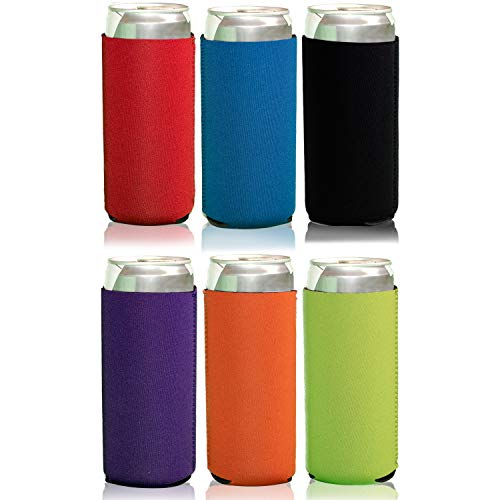 Neoprene Slim Can Cooler Sleeve White Claw - 12 oz Tall Slim Cans Iced Coffee, Michelob Ultra, Red Bull, Spiked Seltzer, Truly- Blank Neoprene Can Cooler (6 Pack | Multicolor Blank)