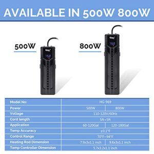 hygger 60-120 Gallon Aquarium Heater with Digital Temp Controller Shatterproof Titanium Tube 500W Submersible Fish Tank Heater for Freshwater