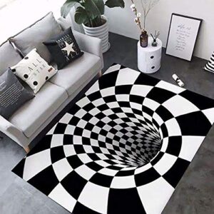 qwqqaq 3d bottomless hole area rug,optical illusion velvet printed carpets,black white hole floor rug for living room playroom a 140x200cm(55x79inch)