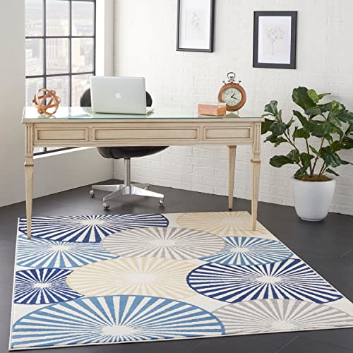 Nourison Grafix Geometric White 3' x 5' Area -Rug, Easy -Cleaning, Non Shedding, Bed Room, Living Room, Dining Room, Kitchen (3x5)