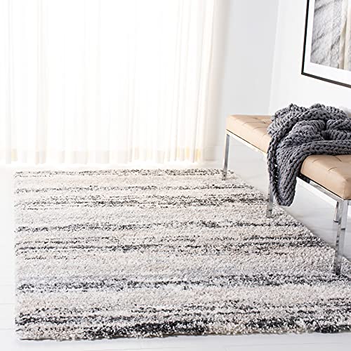 SAFAVIEH Fontana Shag Collection 3' x 5' Ivory/Grey FNT842A Modern Stripe Non-Shedding Living Room Bedroom Dining Room Entryway Plush 2-inch Thick Area Rug